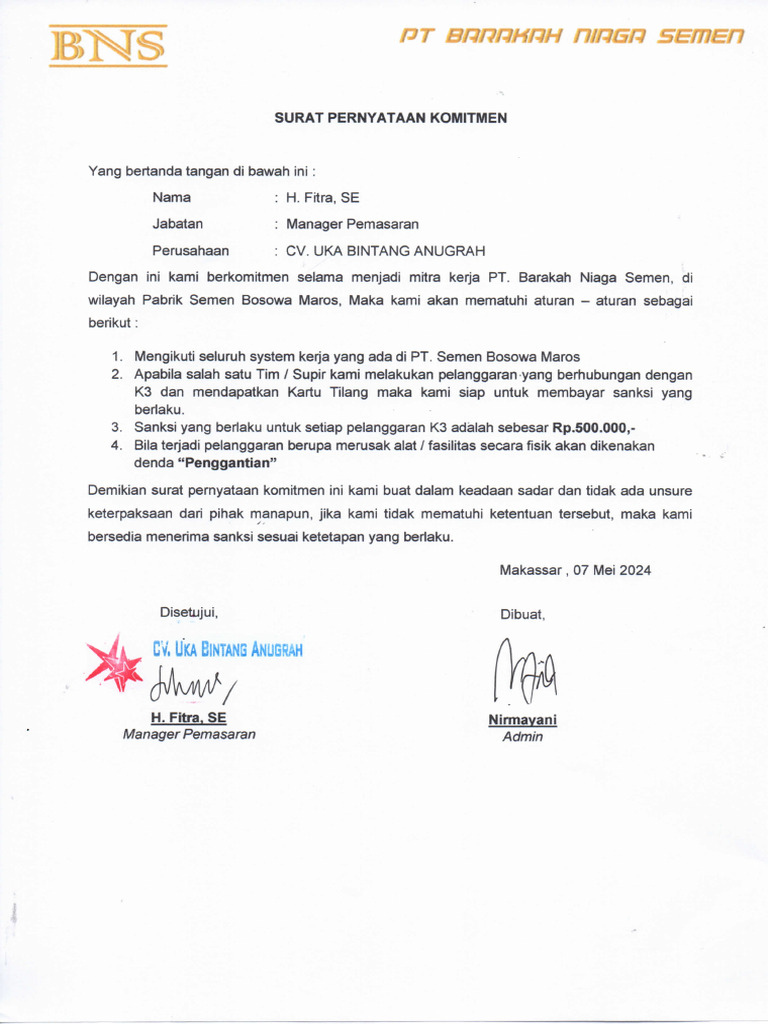 Surat Pernyataan Komitmen | PDF