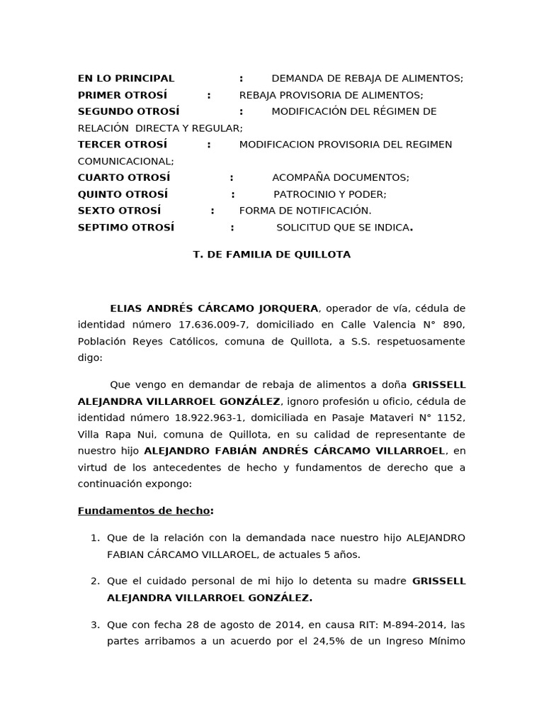 DEMANDA C-36-2017 CARCAMO-VILLAROEL (REB - ALI y RDR) | PDF | Pensión ...