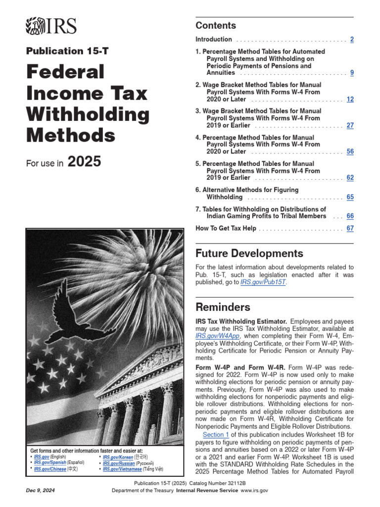 Federal Income Tax Withholding Methods: Publication 15-T | PDF ...