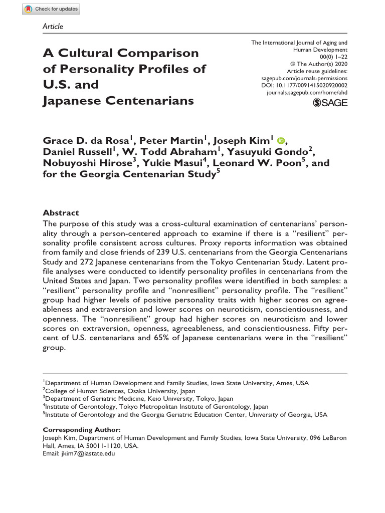 Personality Profiles of Centenarians | PDF | Dementia | Extraversion ...
