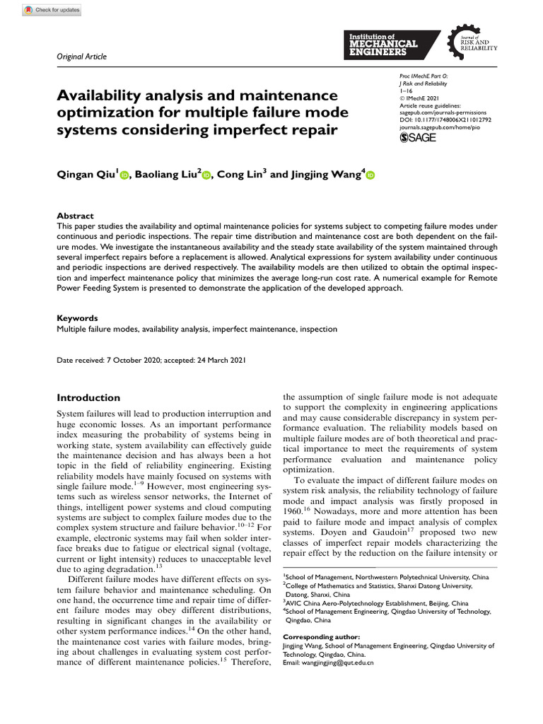 Availability Analysis and Maintenance Optimization for Multiple Failure Mode Systems Considering ...