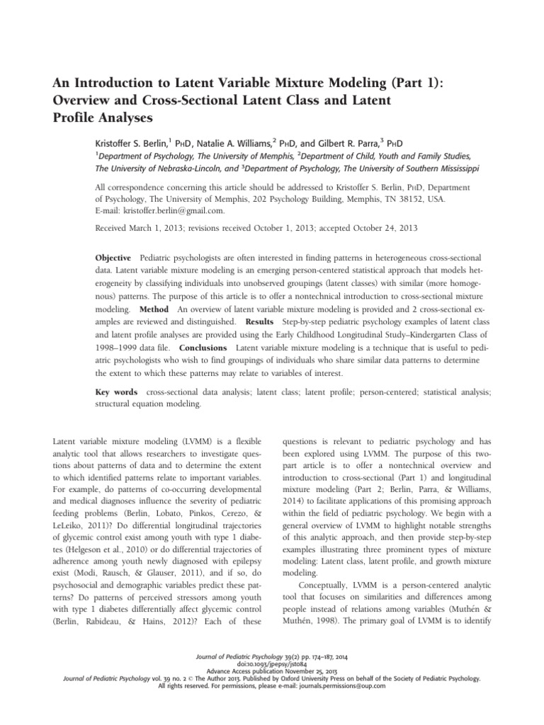 An Introduction to Latent Variable Mixture Modeling | PDF | Akaike Information Criterion ...