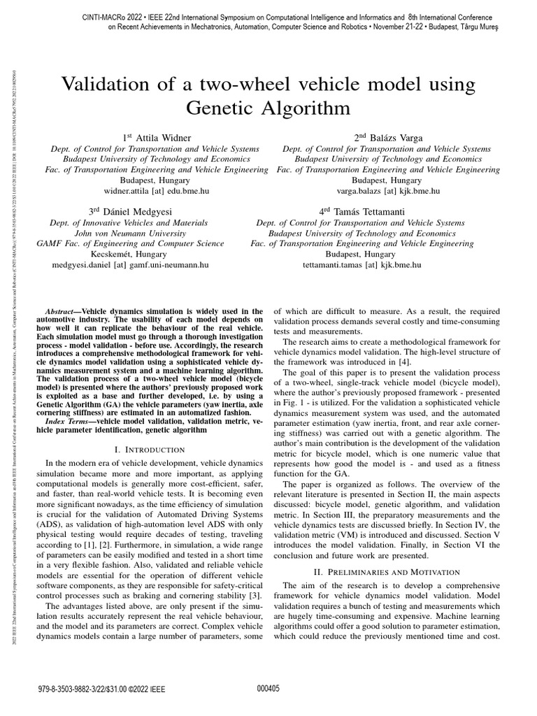 Validation of A Two-Wheel Vehicle Model Using Genetic Algorithm | PDF | Measurement | Genetic ...