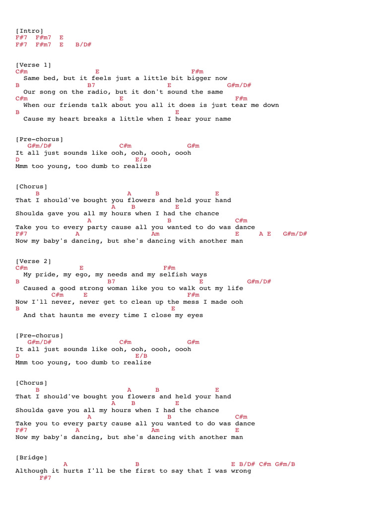 "When I Was Your Man Lyrics" | PDF | Song Structure | Songs