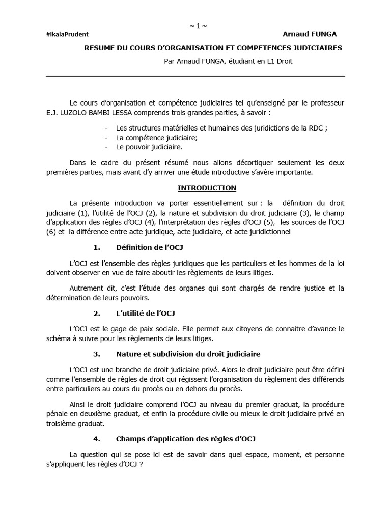Résumé OCJ : Organisation et Compétences | PDF | Compétence | Juge
