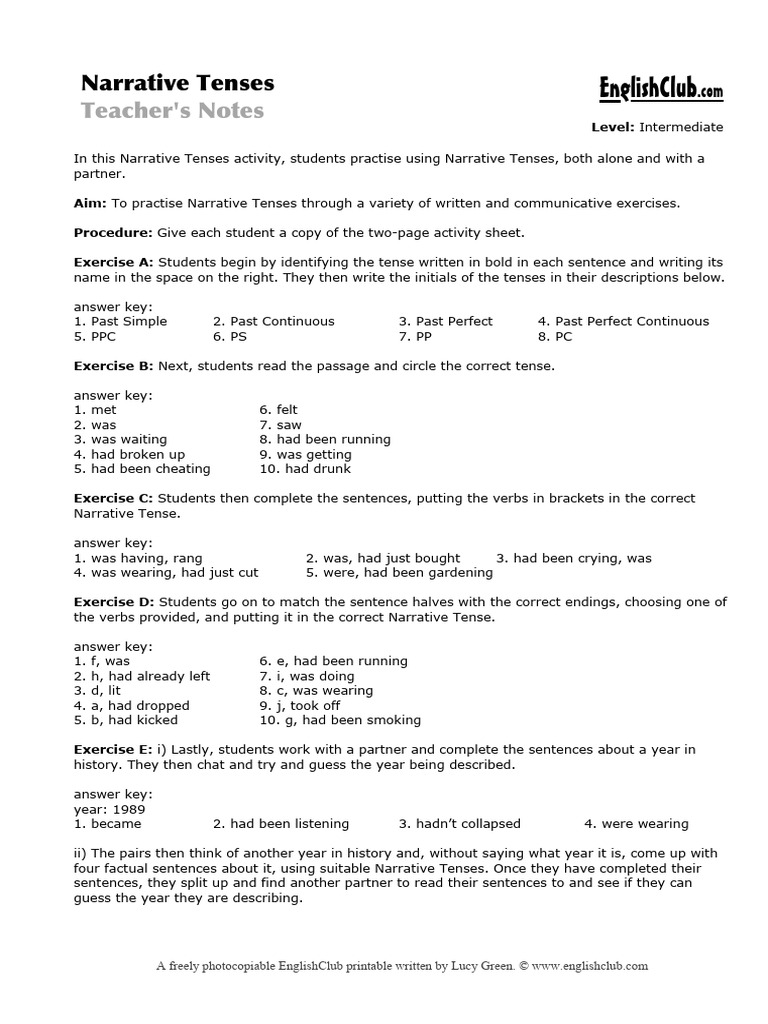 Narrative Tenses Teacher | PDF | Grammatical Tense | Language Families