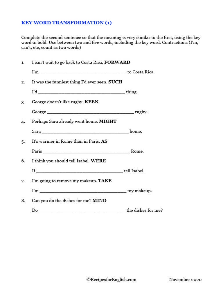 PDF Key Word Transformation Exercise 1 | PDF