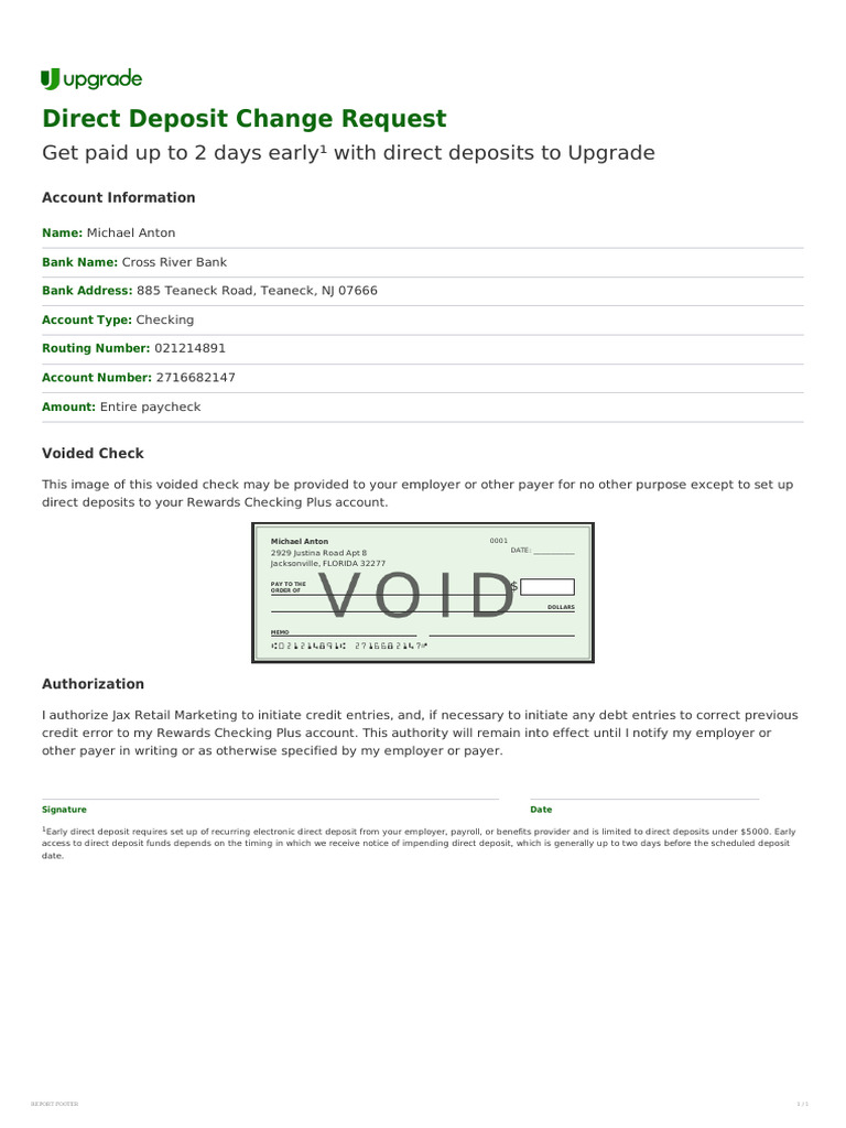 Direct Deposit Authorization Form | PDF