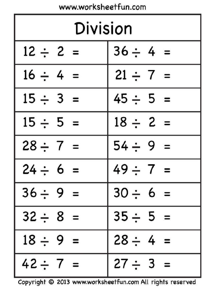 Printable Division Sheets 107 | PDF