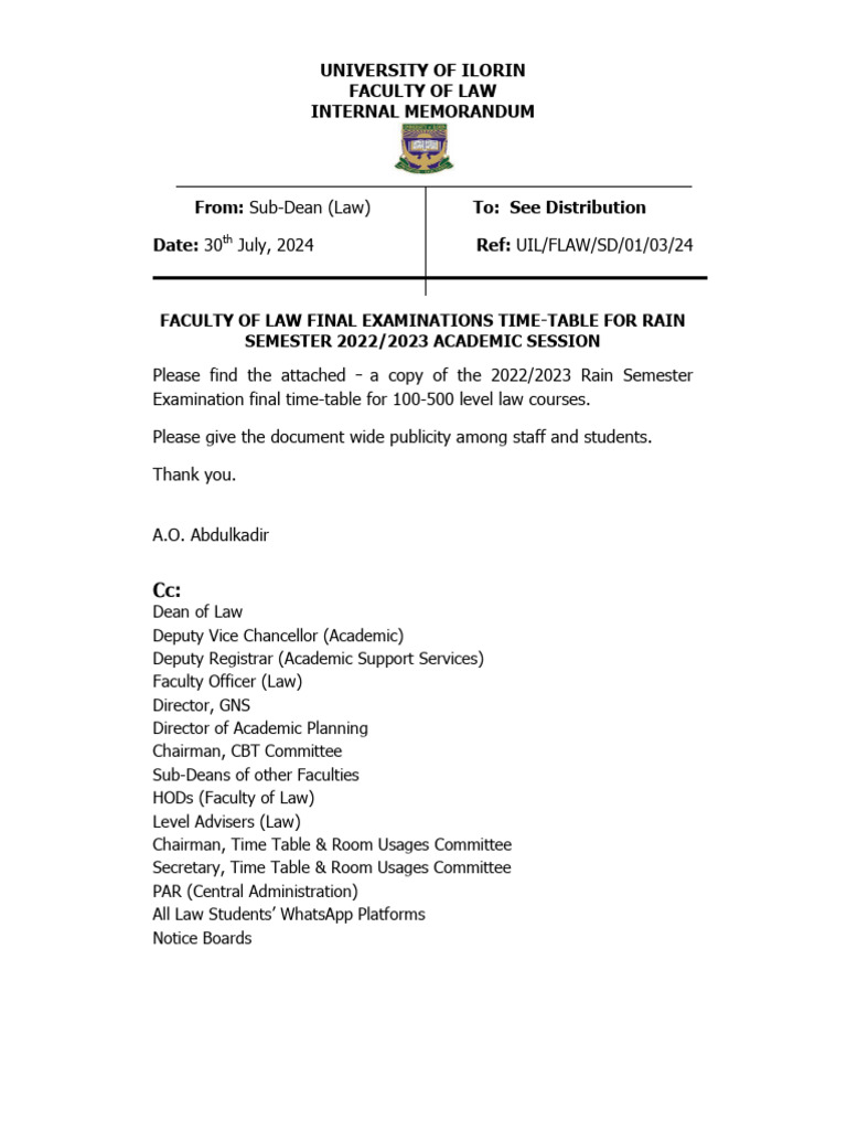 Law 30final Final Time Table | PDF