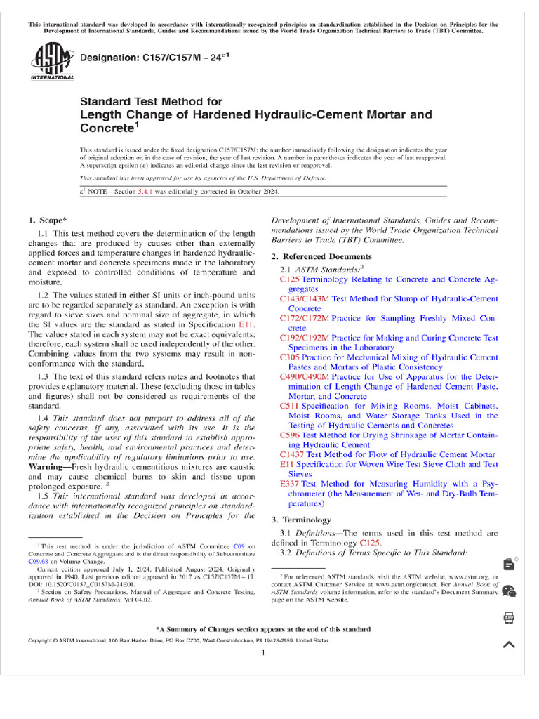 ASTM C157 - C157M-24e1 | PDF