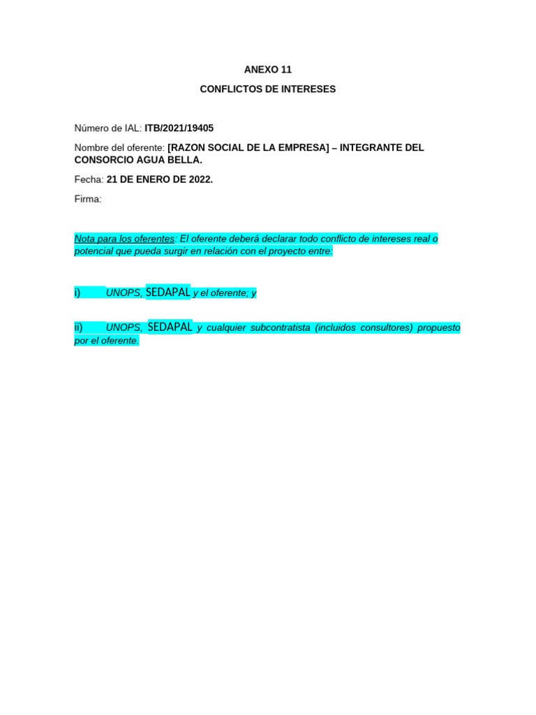 Anexo N°11 - Conflicto de Intereses (Socio) | PDF