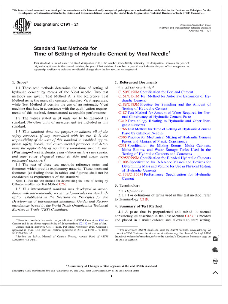 ASTM C 191-21 | PDF