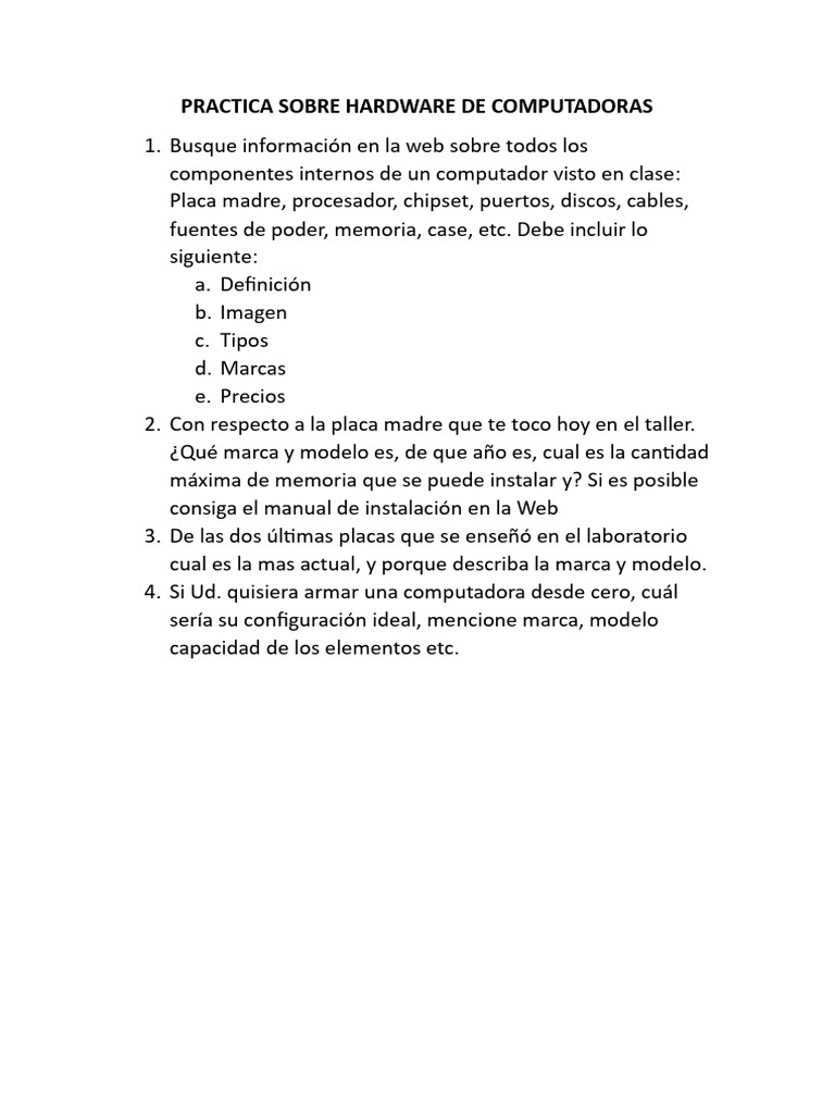 Practica Sobre Hardware de Computadoras | PDF