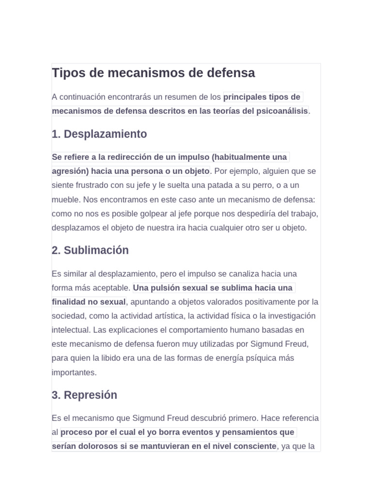 Tipos de mecanismos de defensa | PDF | Libido | Teoría psicoanalítica
