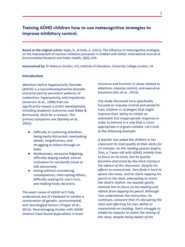 Training ADHD children how to use metacognitive strategies to improve inhibitory control.docx (1 ...