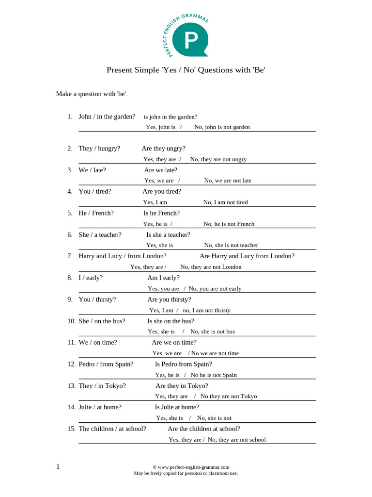 Present Simple Form Be Yes-No-Questions | PDF | Educational Environment