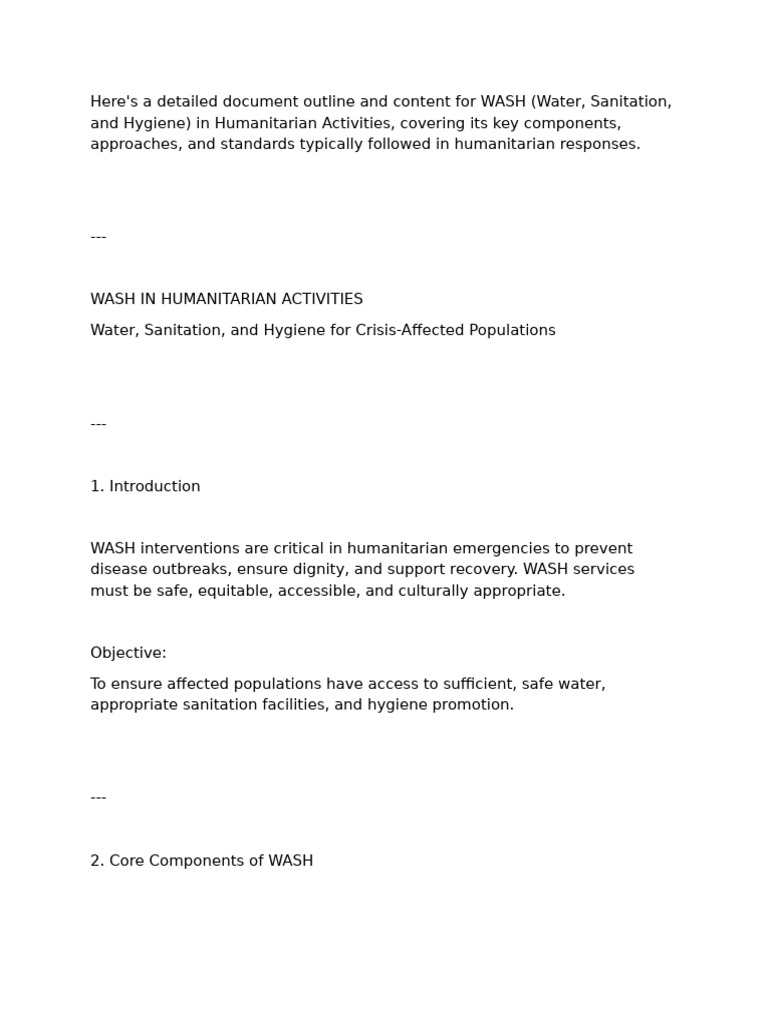 WASH in Humanitarian Response Guide | PDF | Wash | Sanitation