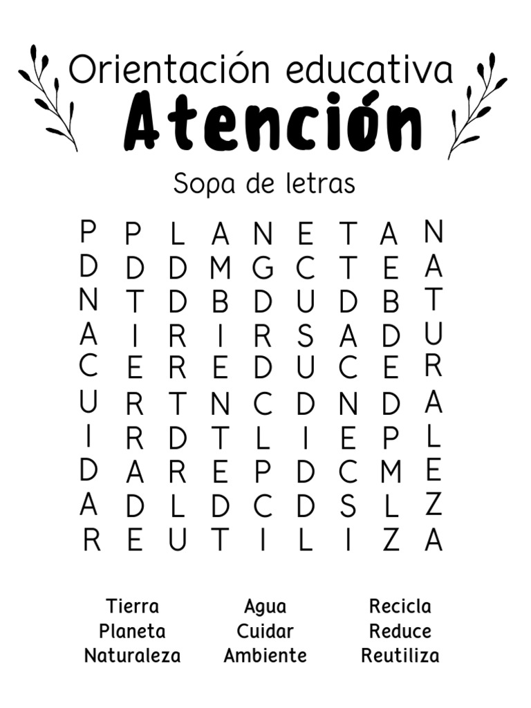 Actividad Sopa de Letras Día de La Tierra en Blanco y Negro Con ...
