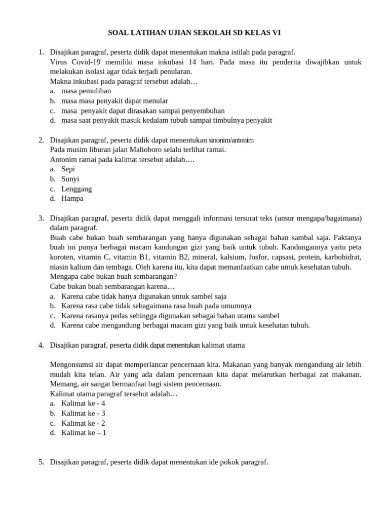 Soal Latihan Usek SD | PDF