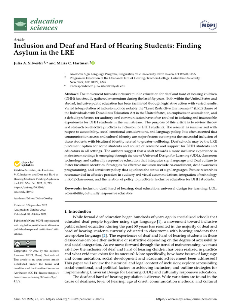 Inclusion and Deaf and Hard of Hearing Students - Finding Asylum in The ...