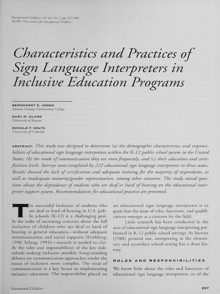 Characteristics and Practices of Sign Language Interpreters in Inclusive Education Programs ...