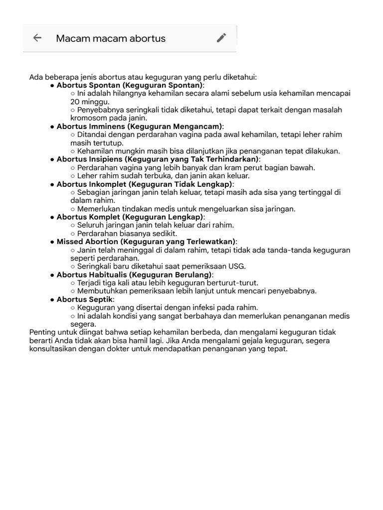 Jenis-Jenis Abortus yang Perlu Diketahui | PDF
