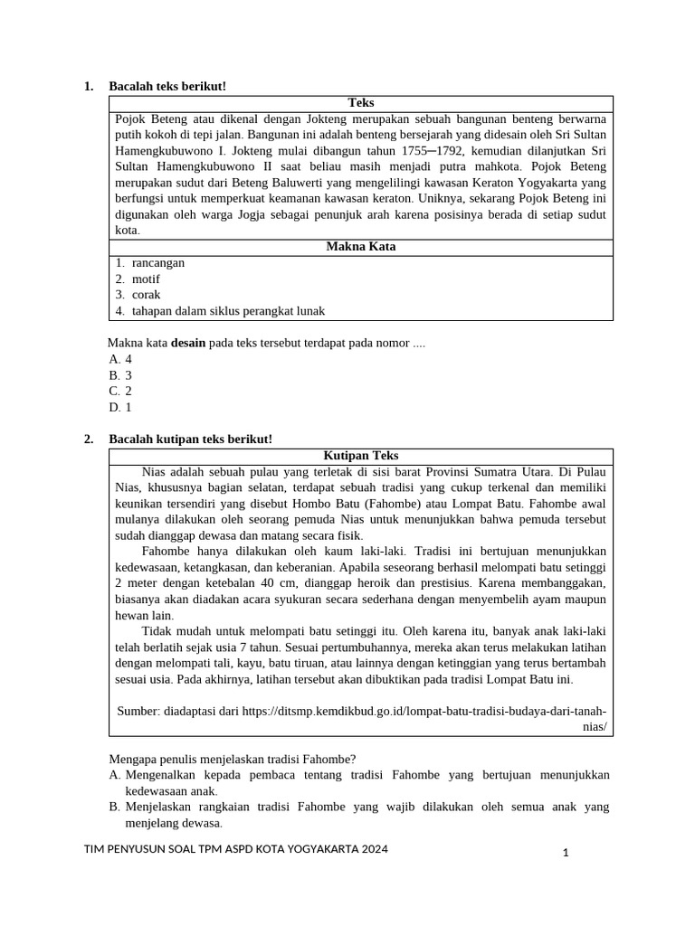 Soal TPM Literasi Membaca B Indo | PDF