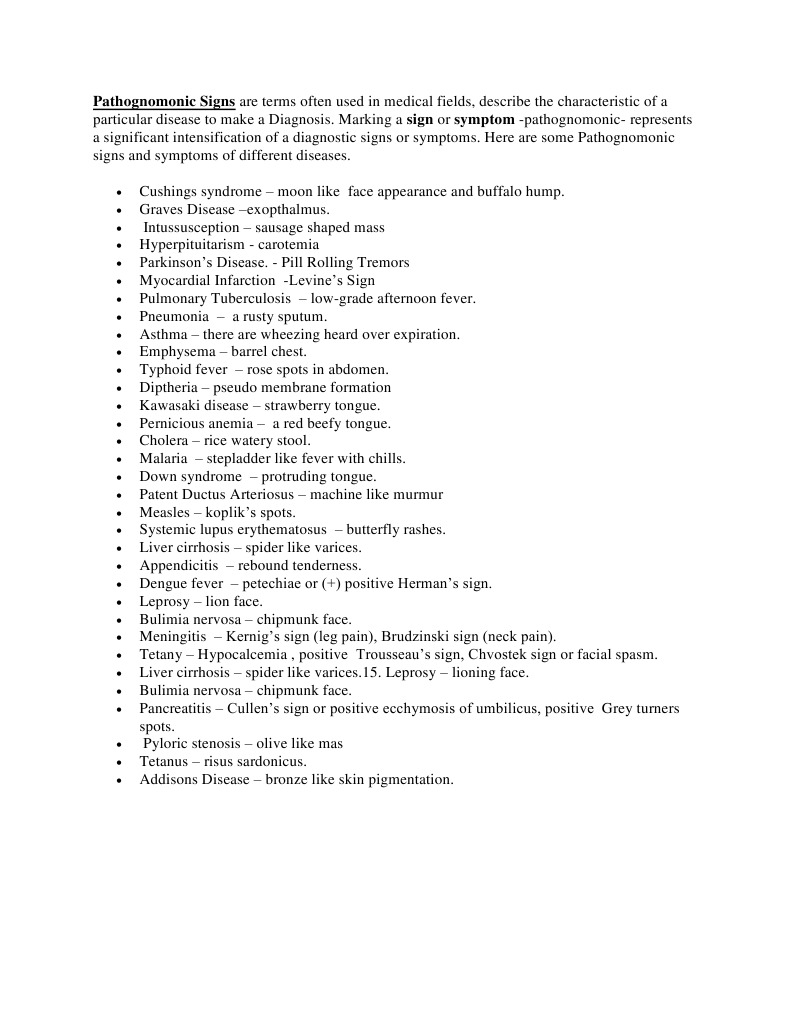 Pathognomonic Signs | PDF
