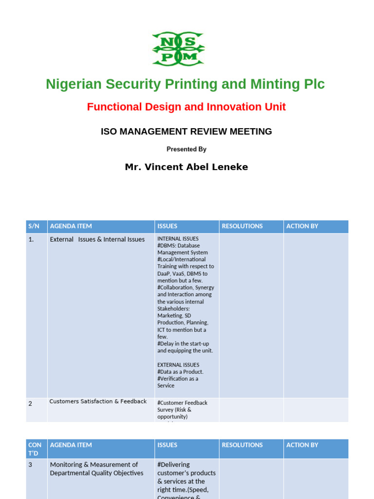 Iso Management Review Meeting - Fdi - Latest Update - 29th November ...