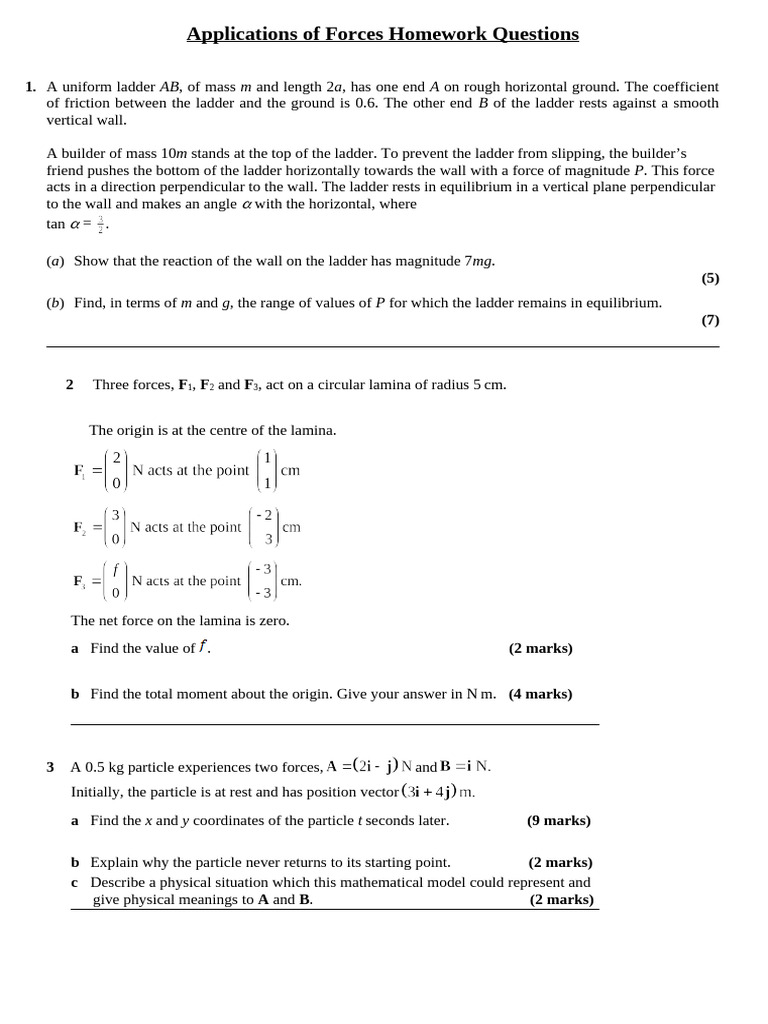 7-Applications of Forces (Questions) | PDF