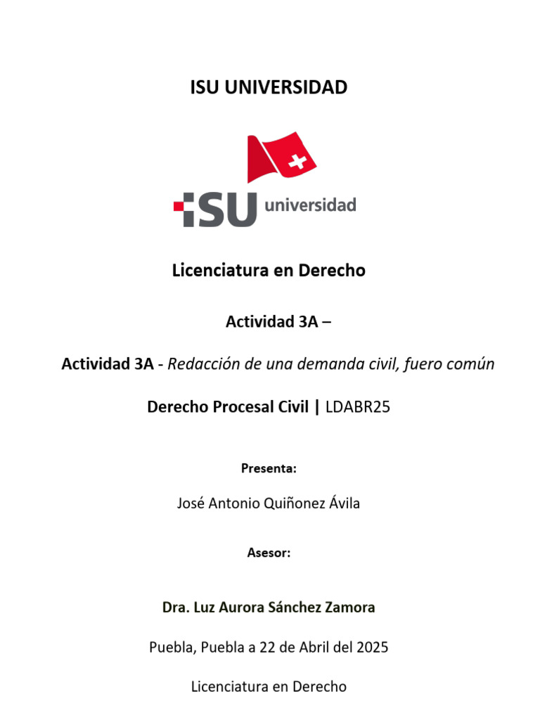 Act 3A - Redacción de Una Demanda Civil, Fuero Común - JAQA | PDF ...