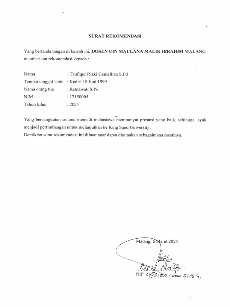 Surat Rekom Indo Kaprodi PBA S1 | PDF