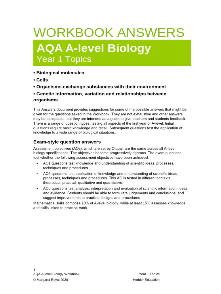 AQA A-Level Biology Workbook Answers | PDF | Phagocyte | Cell (Biology)