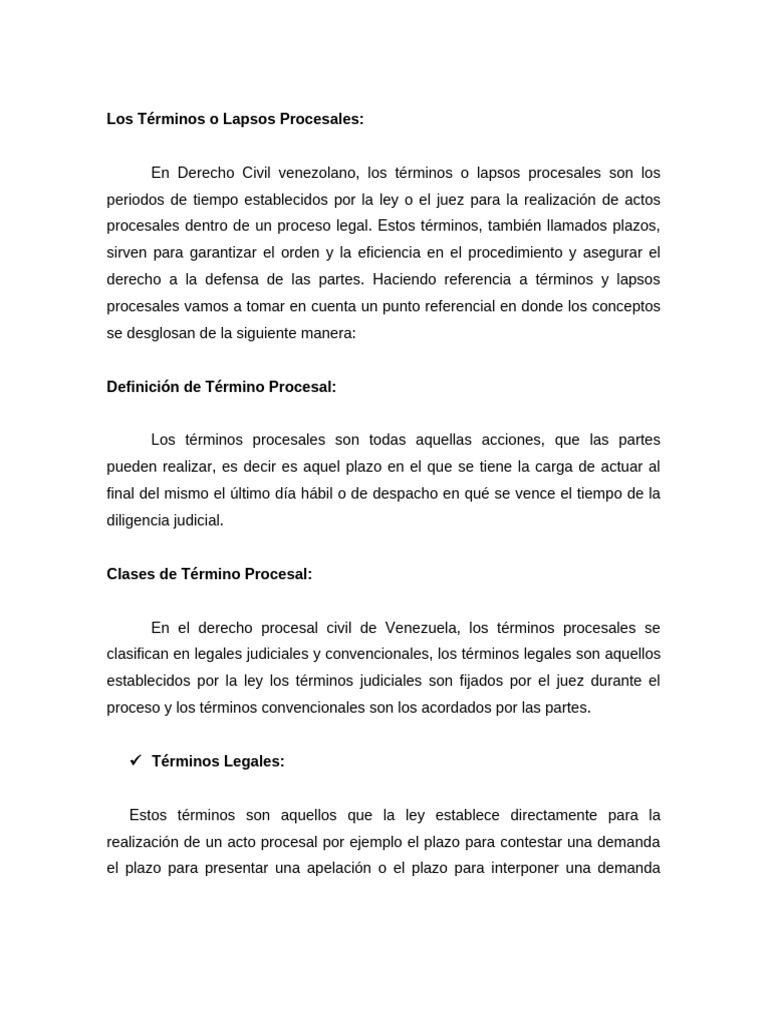 Los Terminos o Lapsos Procesales | PDF | Procedimiento Civil | Ley procesal