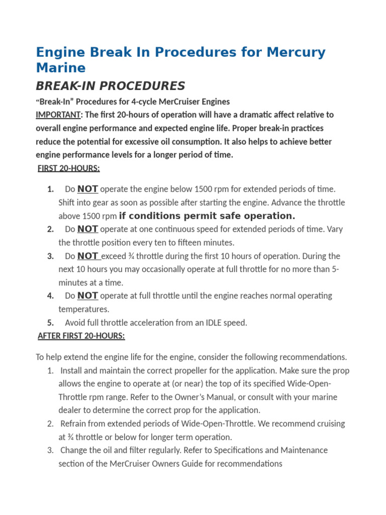Mercruiser Engine Break in | PDF