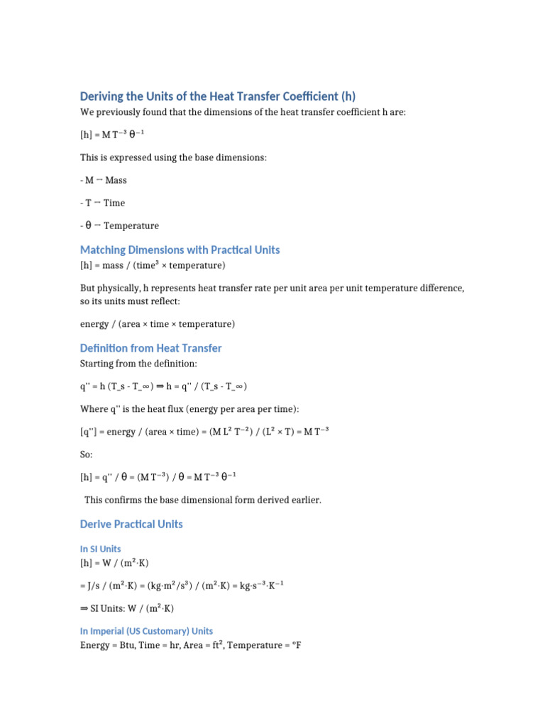 Units of Heat Transfer Coefficient Report | PDF