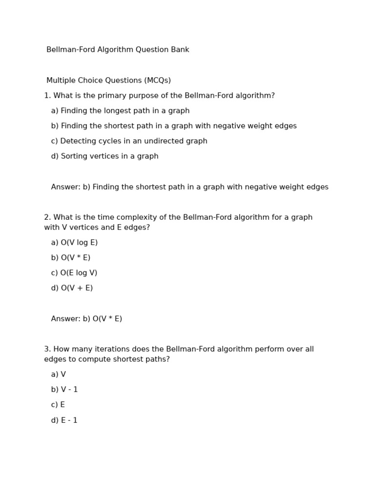 Bellman-Ford Algorithm Question Bank | PDF | Algorithms And Data Structures | Algorithms