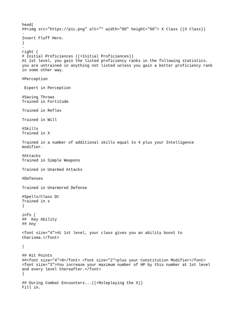 Class Temeplate | PDF | Role Playing Games