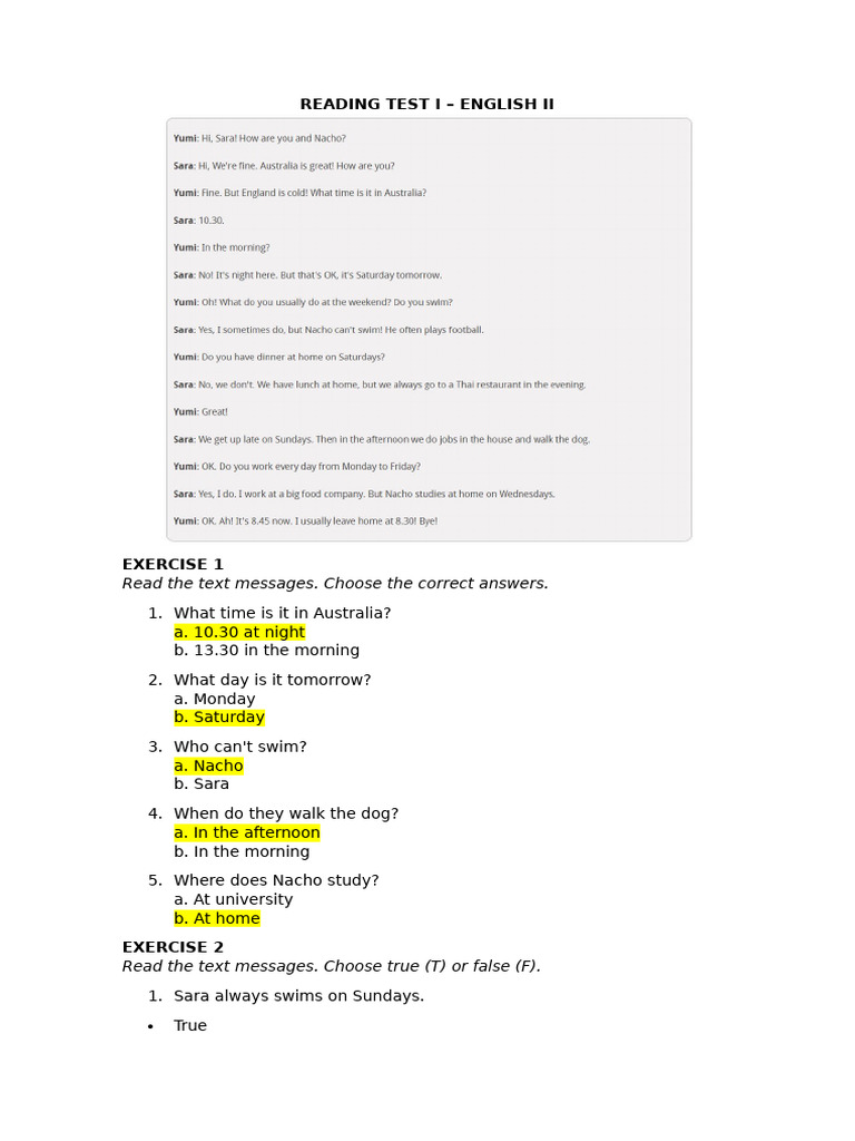 Reading Test I - English Ii | PDF