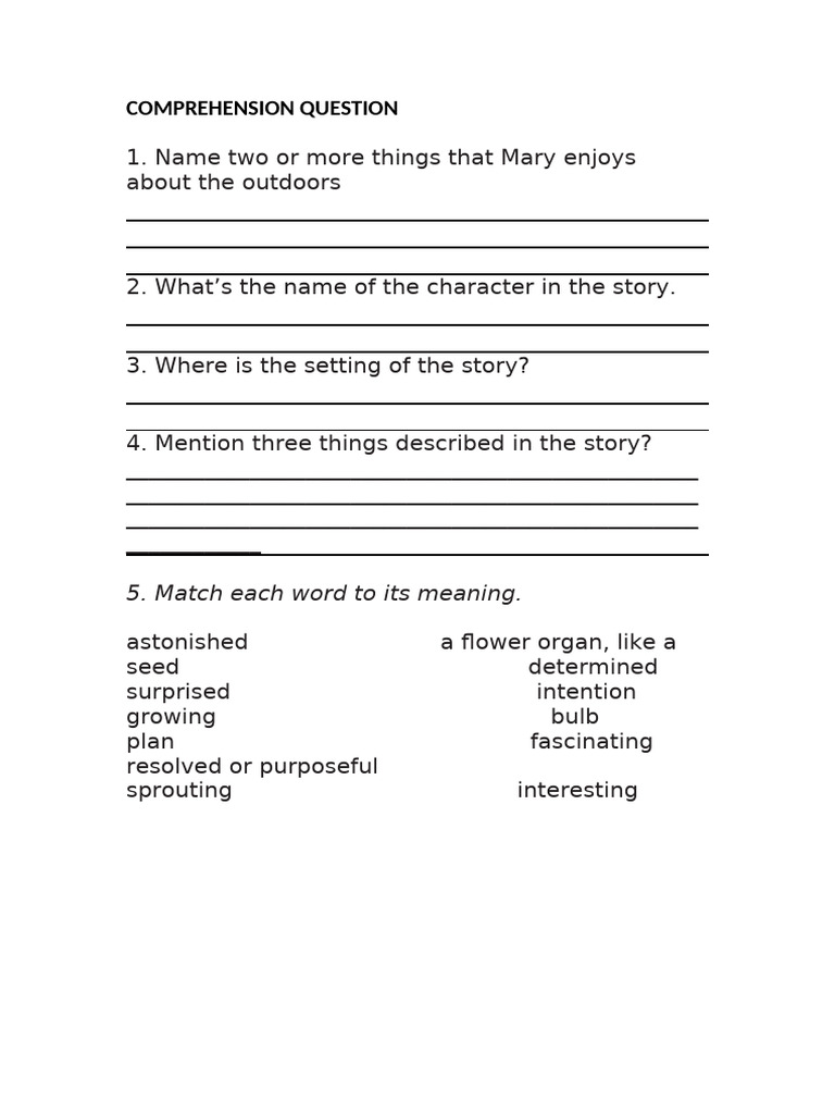 The Garden Comprehension | PDF