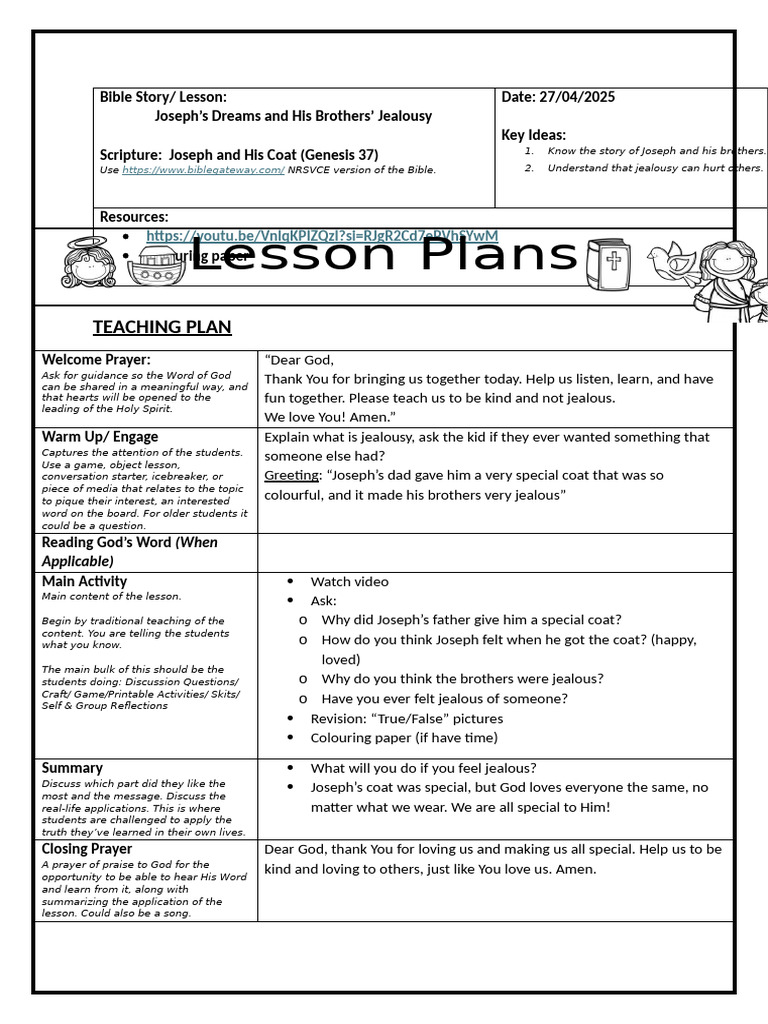 Lesson Master Plan - Bible Studies-Term 2 - Week 1 - 27.04.25 | PDF | Bible