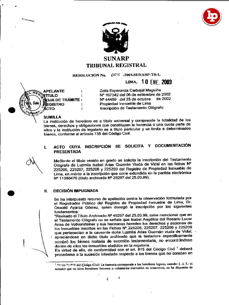 Resolucion 005 2003 Sunarp TR L LPDerecho | PDF