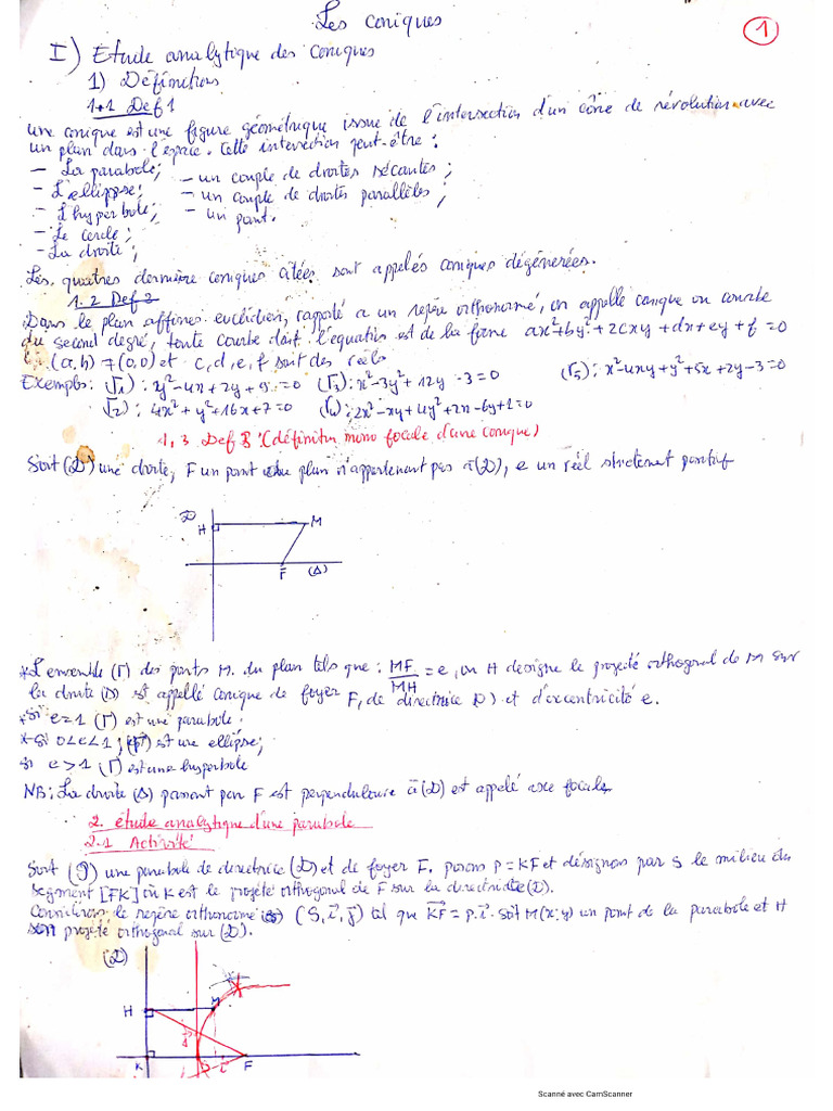 Cours Sur Les Coniques, Tle C, SI | PDF