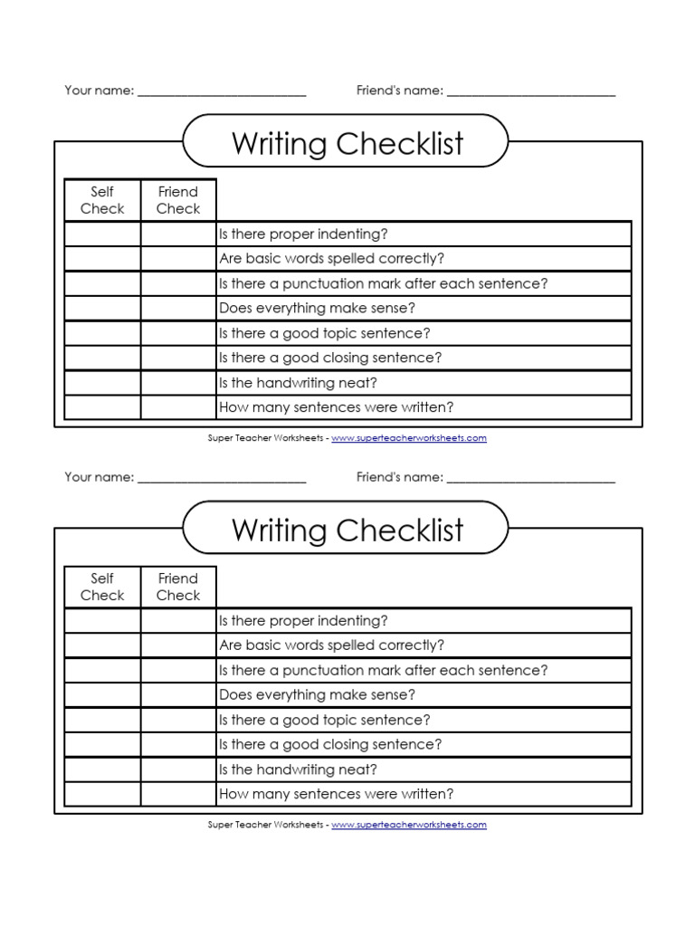 Writing Friend Checklist - WDZMT | PDF