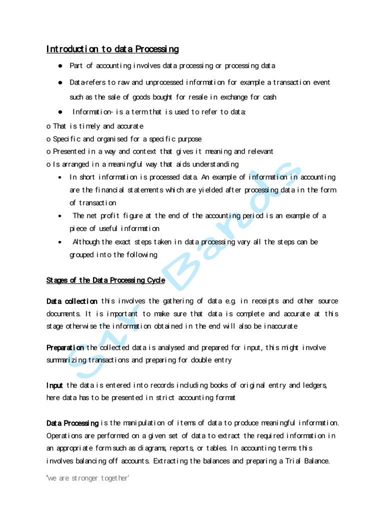 'O' Level Accounting Data Processing Notes-1 | PDF