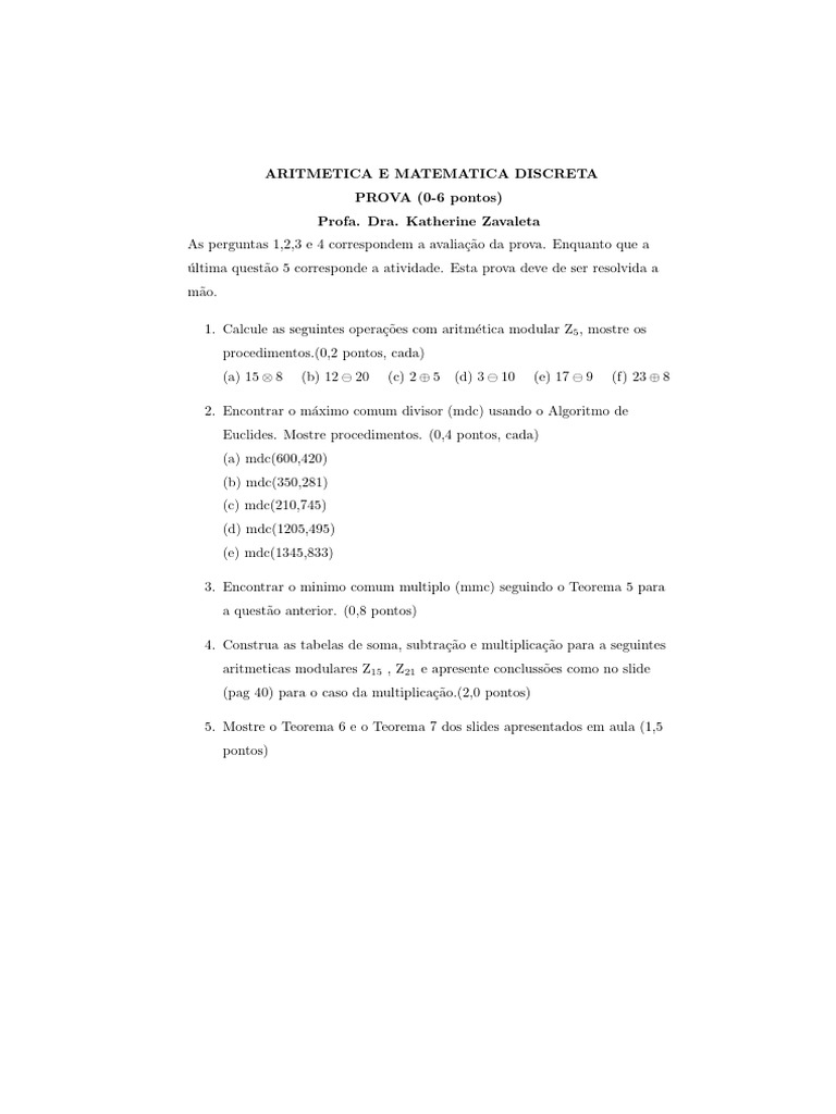 Prova01 ARITMETICA-2 | PDF