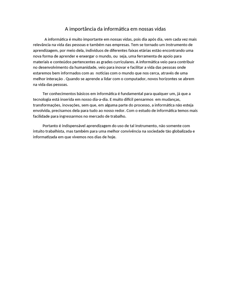 Importância da Informática na Vida Atual | PDF