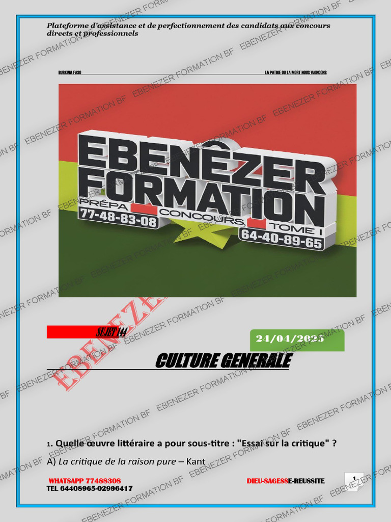 EBENEZER FORMATION SUJET 144 GH - Filigrane | PDF