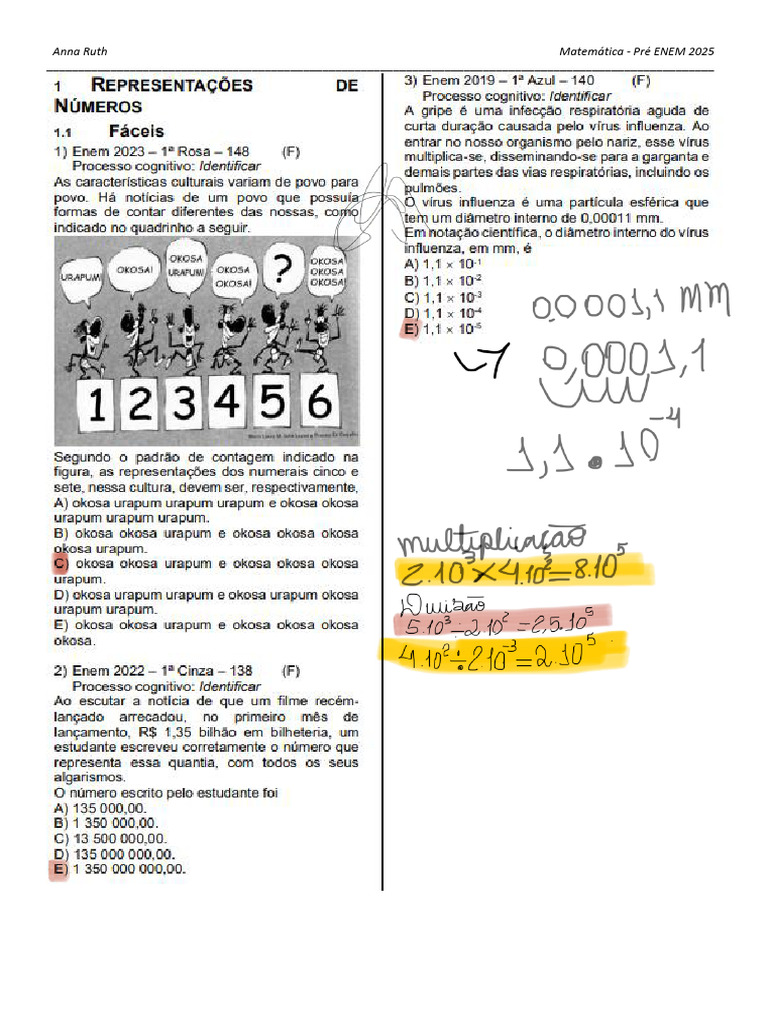 1 Lista de Matemática Pré ENEM Lista 1 | PDF